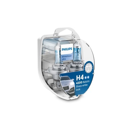 Комплект 2 автомобилни крушки Philips H4, White Vision Ultra, 12V 60 ...