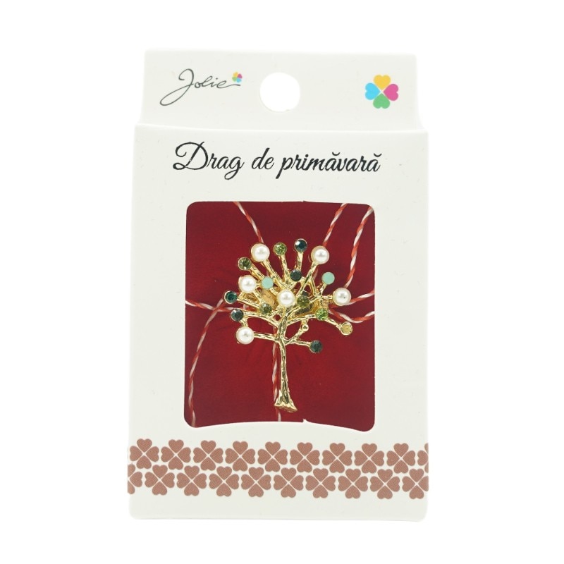 Set 5 Martisoare tip brosa, forma copac, cu pietricele, multicolor ...