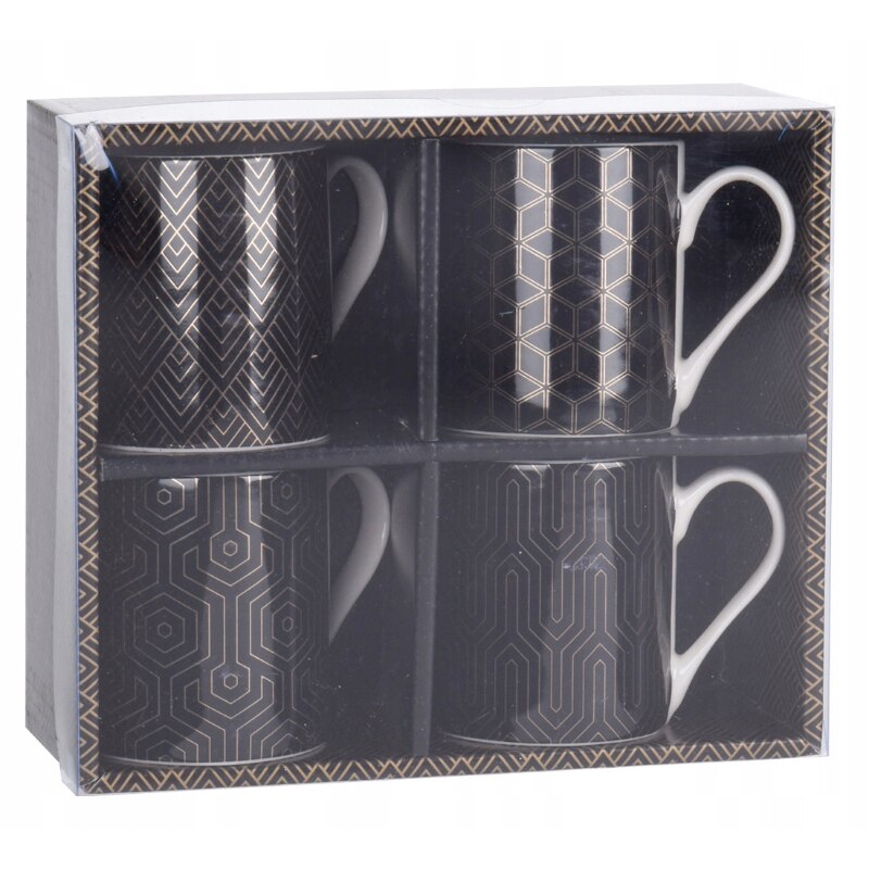 Set 4 cani portelan, 200ml, Negru - eMAG.ro