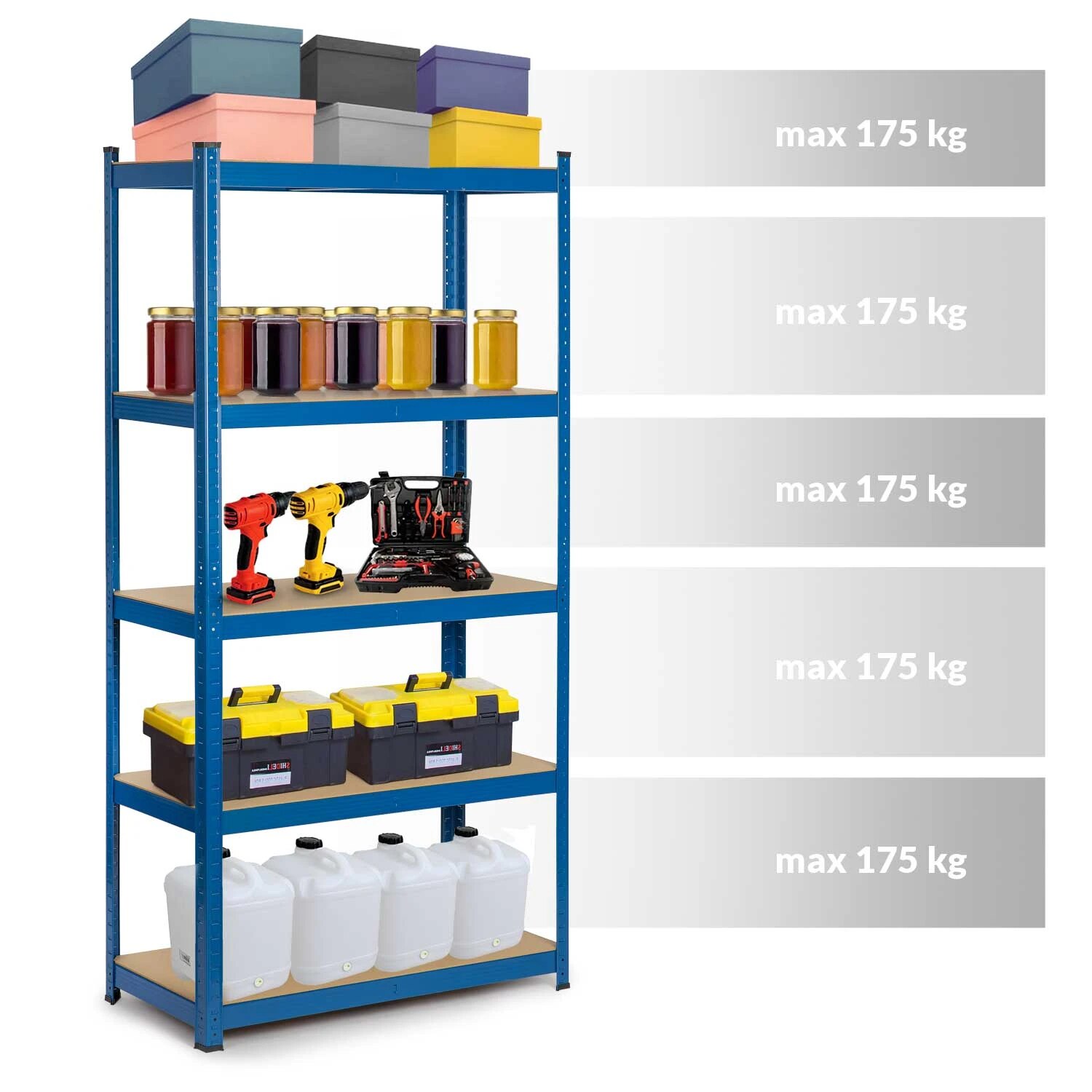 Raft metalic DacEnergy©, raft din MDF, 5 rafturi, montaj fara suruburi ...