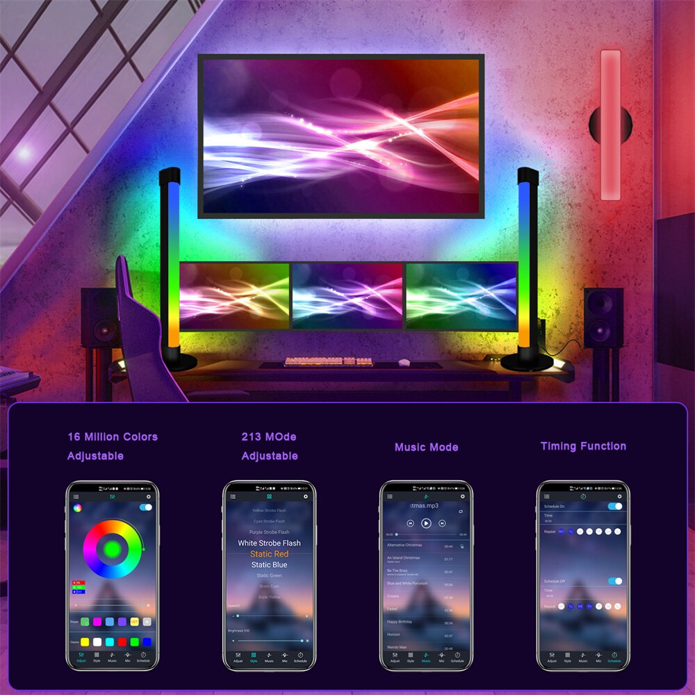 Set 2 lampi led smart pentru gaming, BOMSTOM, RGB, lumina ambientala ...
