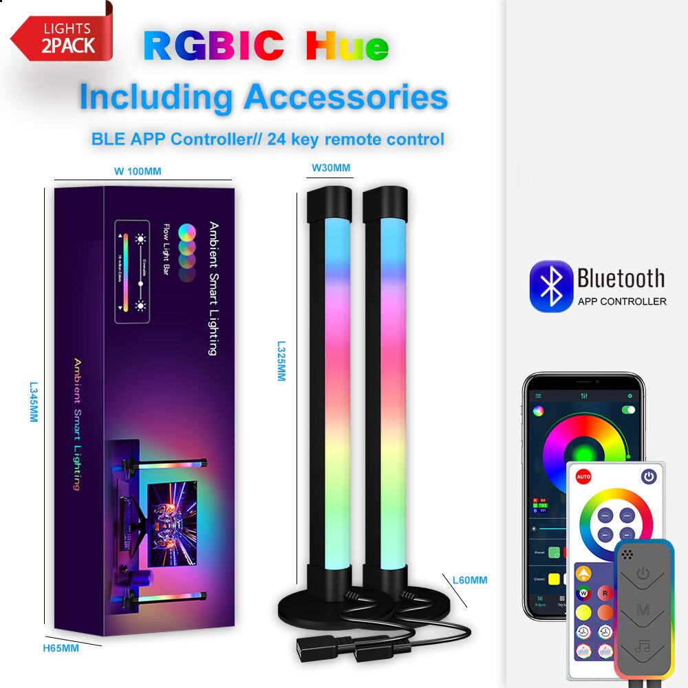 Set 2 lampi led smart pentru gaming, BOMSTOM, RGB, lumina ambientala ...