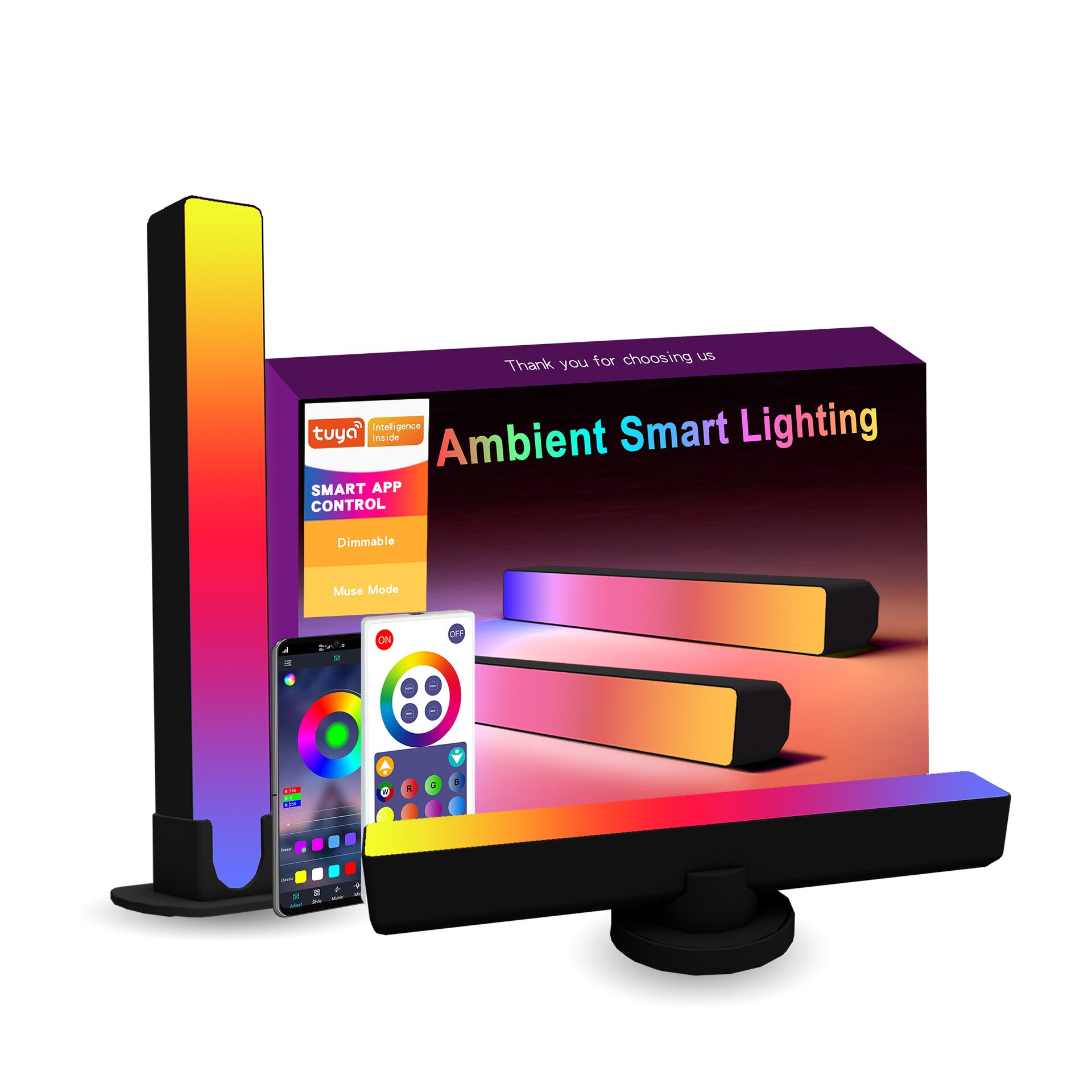 Set 2 lampi LED RGB inteligente, Wi-Fi, Bluetooth, TV Ambient ...