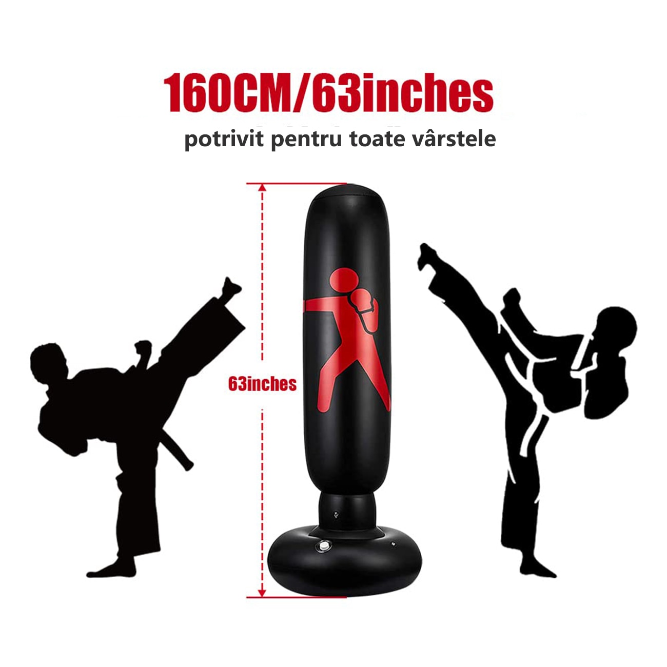 Sac de box gonflabil pentru copii/adulti, Inaltime 160 cm, PVC, Negru ...