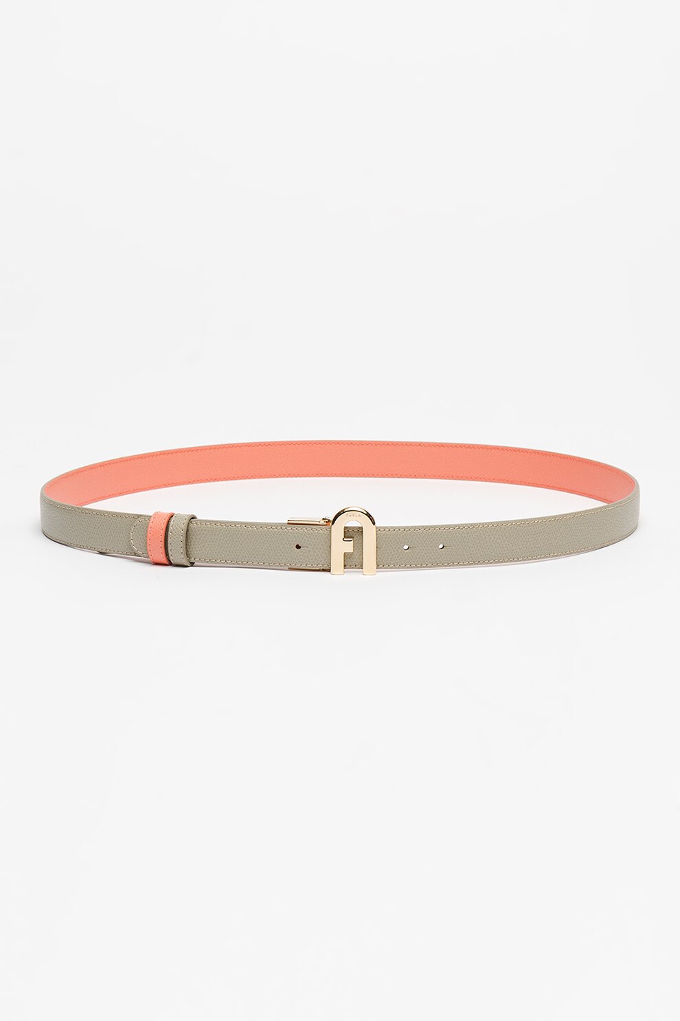 Furla, Curea reversibila din piele cu aspect texturat, Corai, Kaki, 100 ...