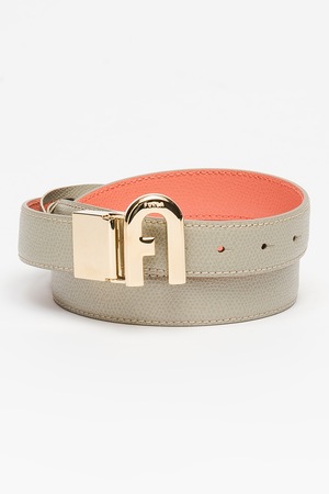 Furla, Curea reversibila din piele cu aspect texturat, Corai, Kaki, 100 ...