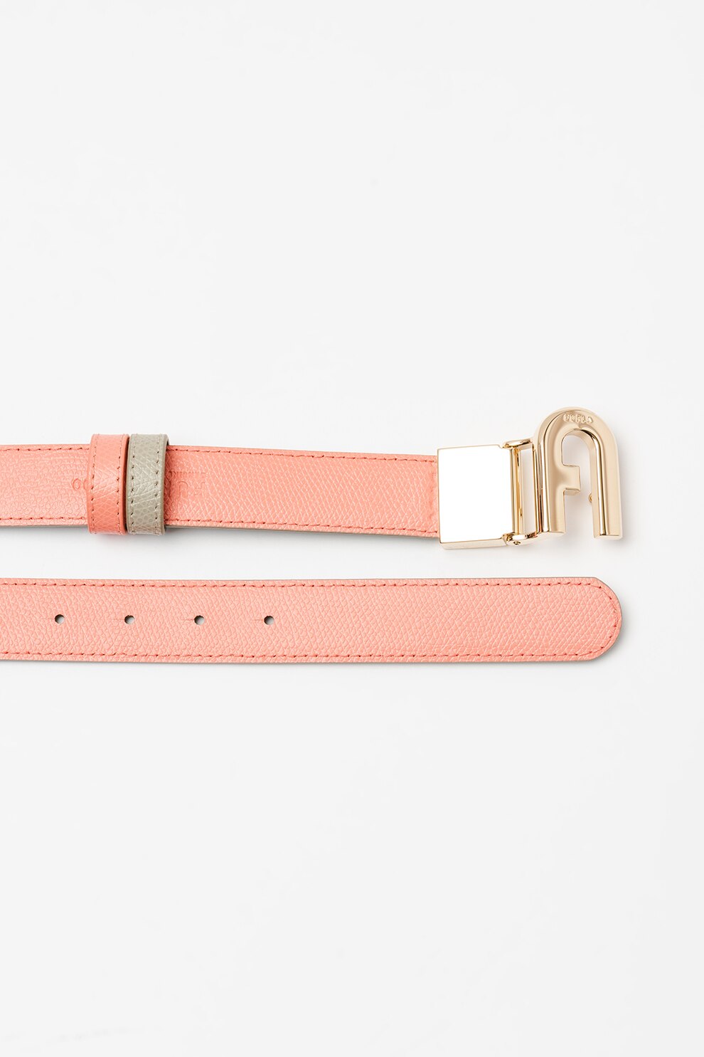 Furla, Curea reversibila din piele cu aspect texturat, Corai, Kaki, 100 ...