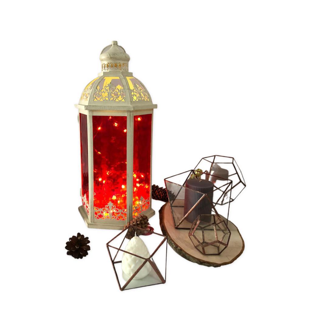 Felinar sticla vitraliu – Red Beige L, Vitralii Moderne, 23 X 23 X 48 ...