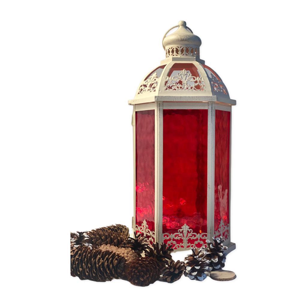 Felinar sticla vitraliu – Red Beige L, Vitralii Moderne, 23 X 23 X 48 ...