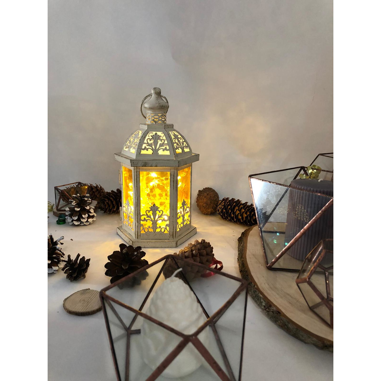 Felinar sticla vitraliu – Yellow Beige S, Vitralii Moderne, 14 X 14 X ...