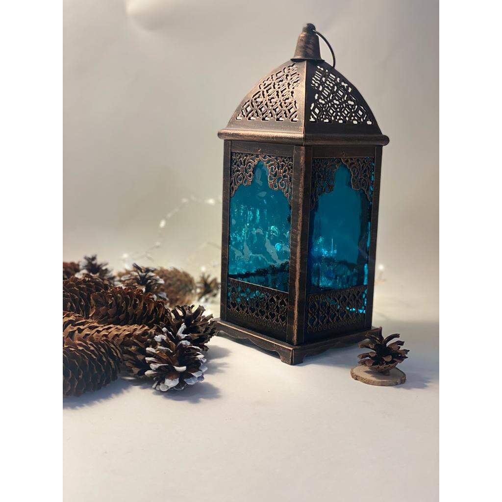 Felinar sticla vitraliu – Turquoise, Vitralii Moderne, 12.5 X 12.5 X 31 ...