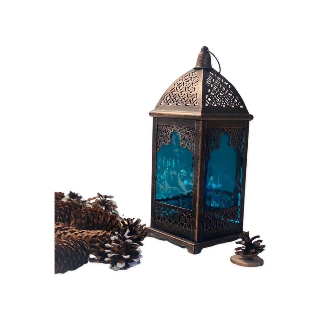 Felinar sticla vitraliu – Turquoise, Vitralii Moderne, 12.5 X 12.5 X 31 ...