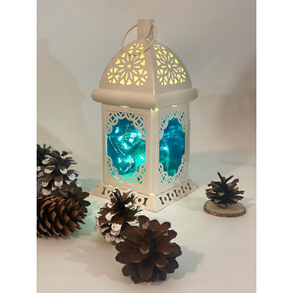 Felinar sticla vitraliu – Turquoise White, Vitralii Moderne, 10 X 10 X ...