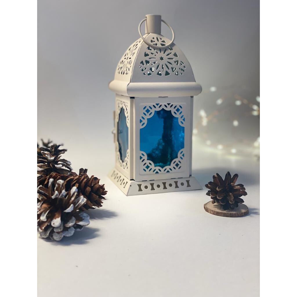 Felinar sticla vitraliu – Turquoise White, Vitralii Moderne, 10 X 10 X ...