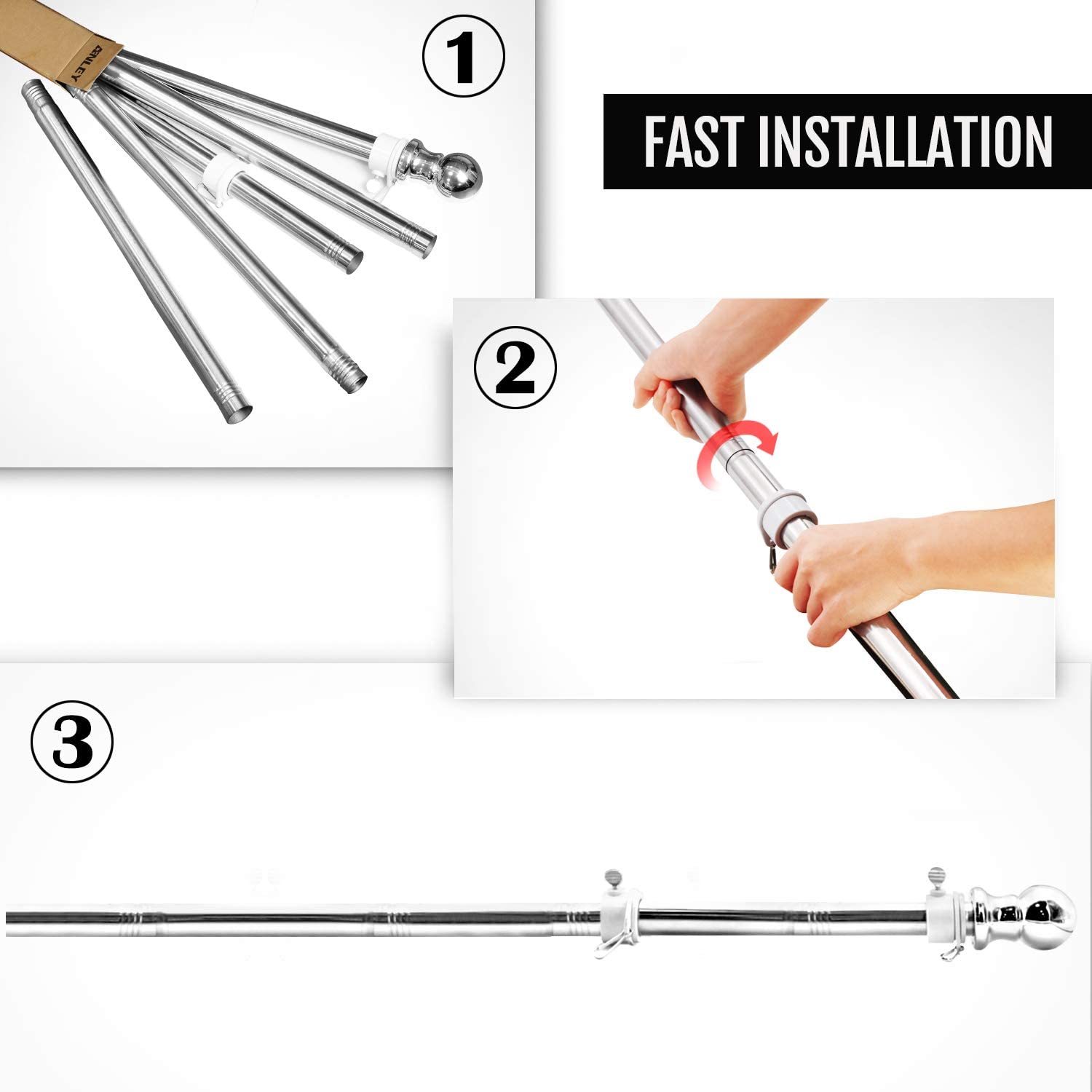 Lance metalica 180 cm, construita din 5 segmente, pentru steag - eMAG.ro