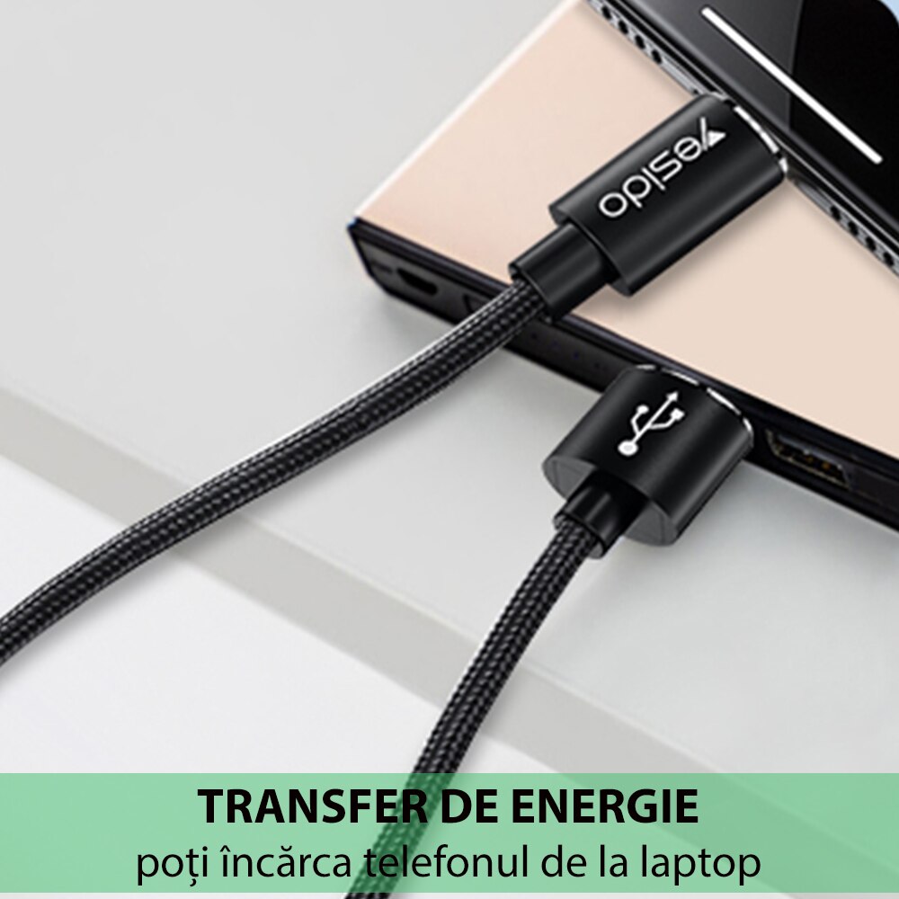 Cablu tip Lightning - USB, 2.4A, 1.2m, Yesido (CA-57), Negru - eMAG.ro