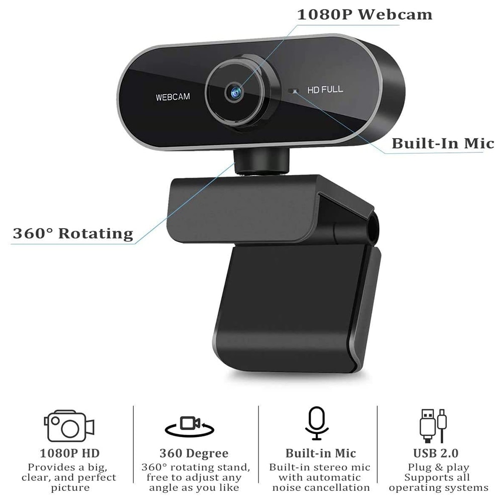Camera web cu microfon, 1080P Full HD, USB, Negru - eMAG.ro