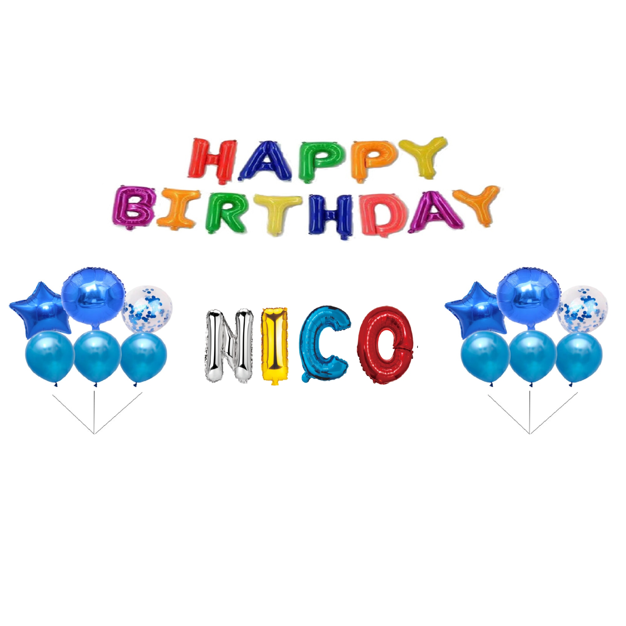 Set Baloane Happy Birthday Nico, Cake topper, Multicolor M2 ,35Buc ...