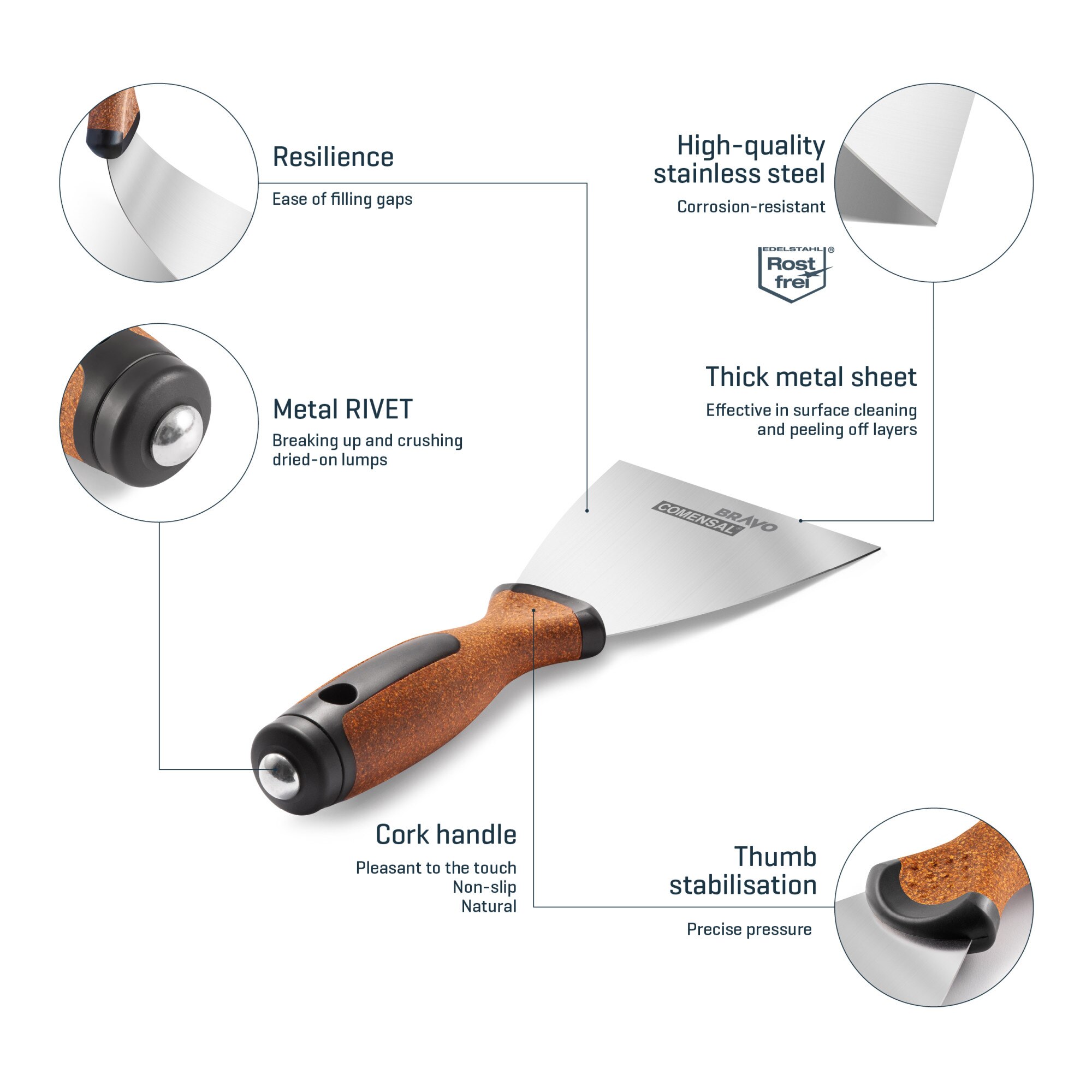Spaclu din otel inoxidabil, NIT, COMENSAL, cu maner din pluta ...
