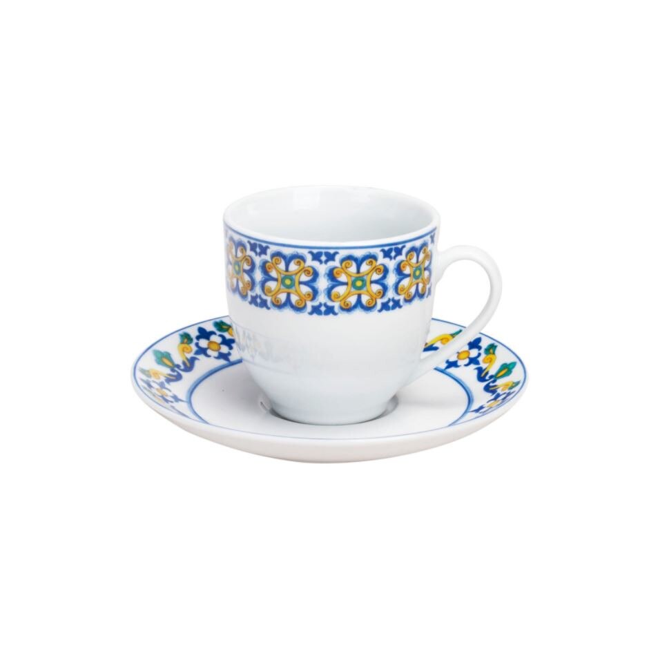 Set cani cafea, 12 piese, portelan, alb/albastru, 190 ml - eMAG.ro