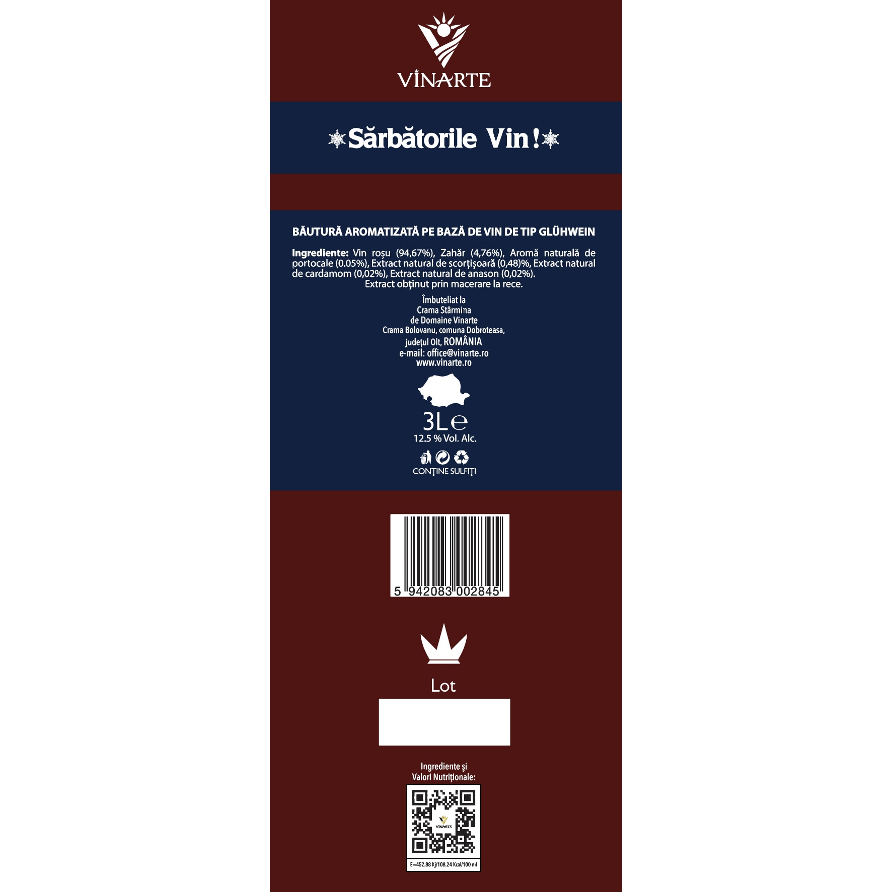 Bautura Aromatizata Pe Baza De Vin Rosu Vinarte,Gluhwein, Dulce, 3l ...