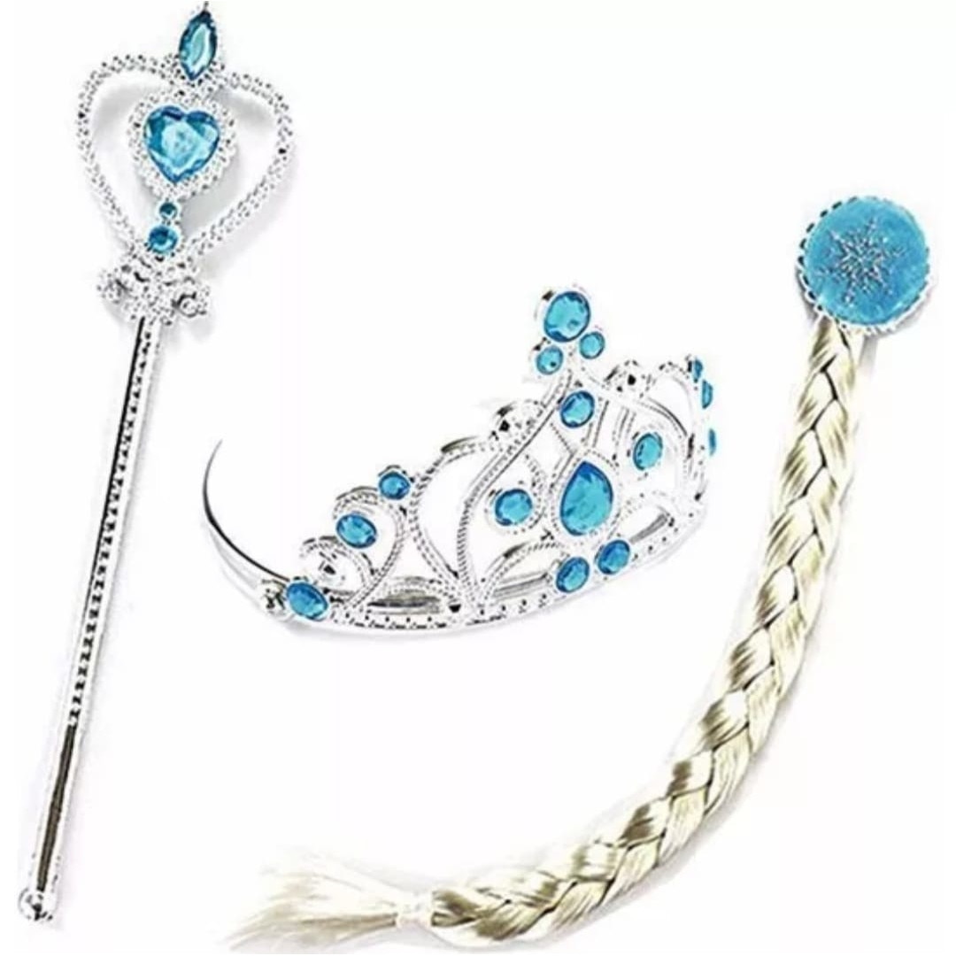 Set accesorii regina Elsa Frozen codita, diadema si bagheta magica ...