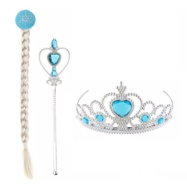 Set accesorii regina Elsa Frozen codita, diadema si bagheta magica ...