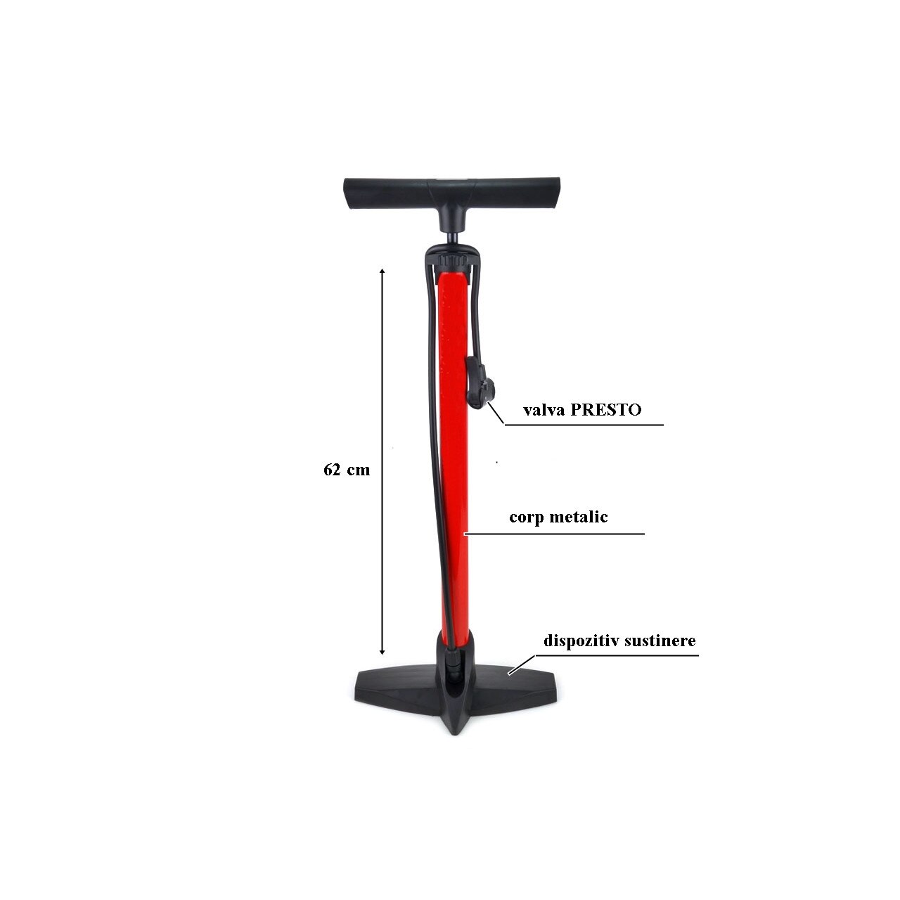 Pompa metalica pentru umflat roti, max 11 bar, lungime furtun 65 cm ...