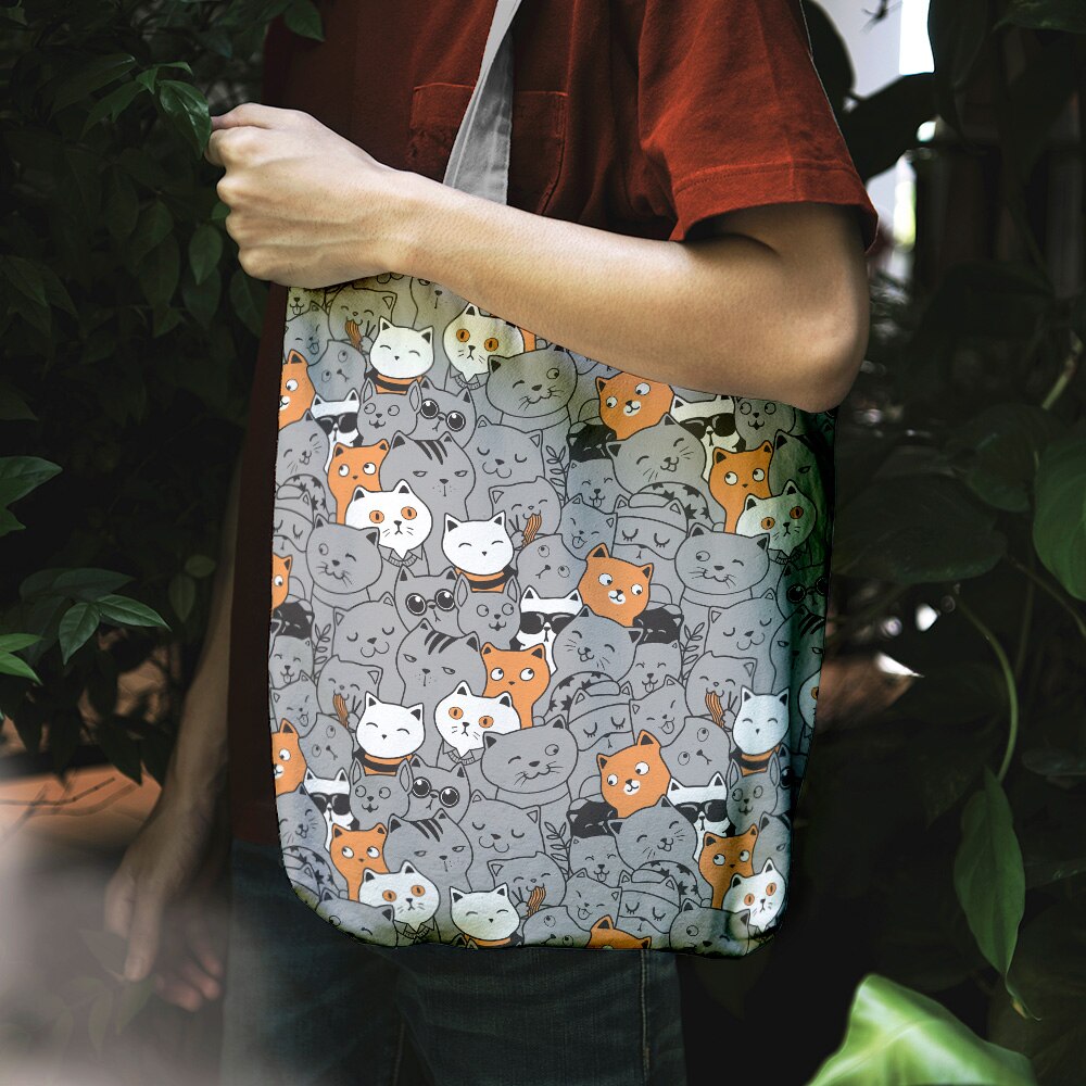 Ръчно изработена чанта Tote Liner Bag с подплата, котки Smechere ...