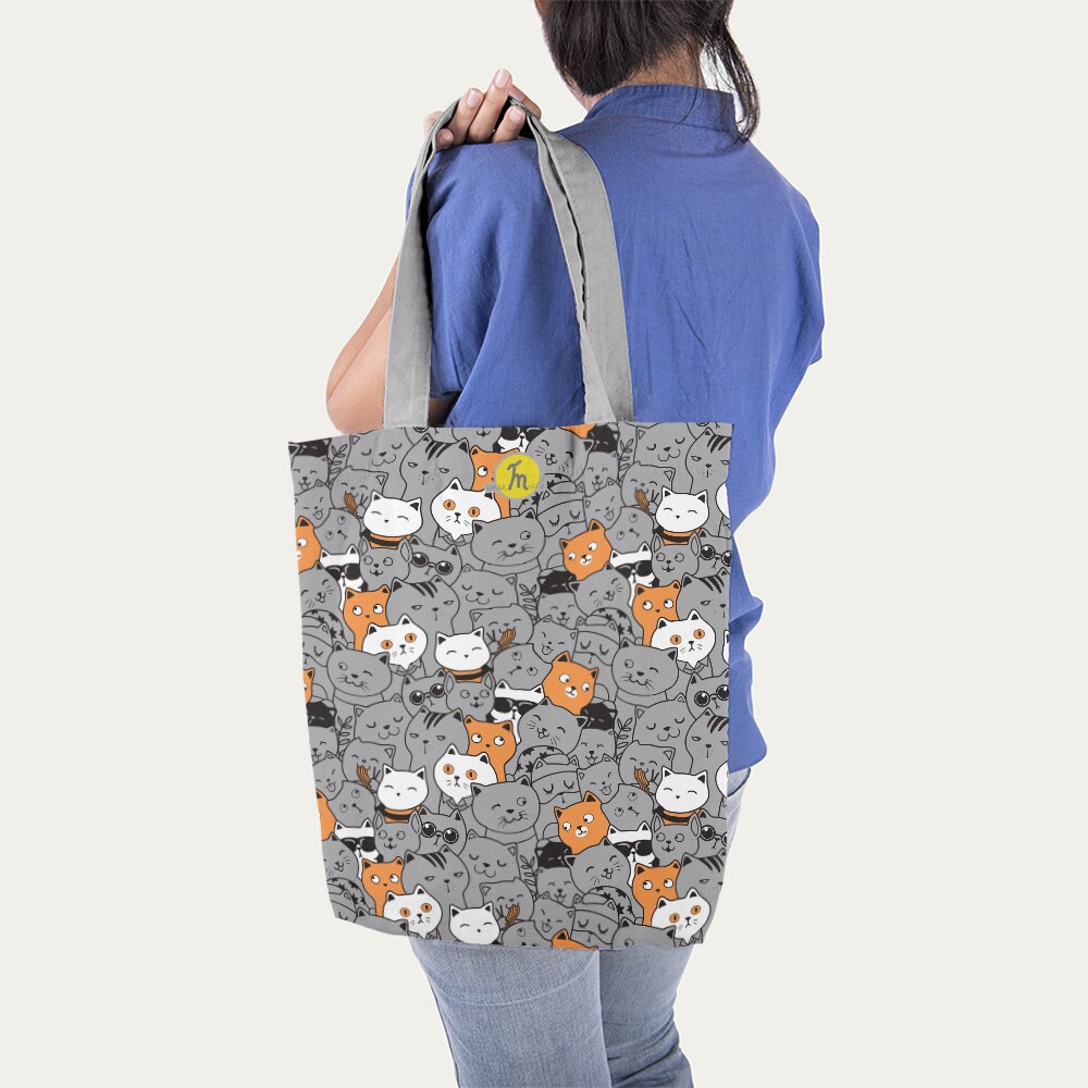 Ръчно изработена чанта Tote Liner Bag с подплата, котки Smechere ...