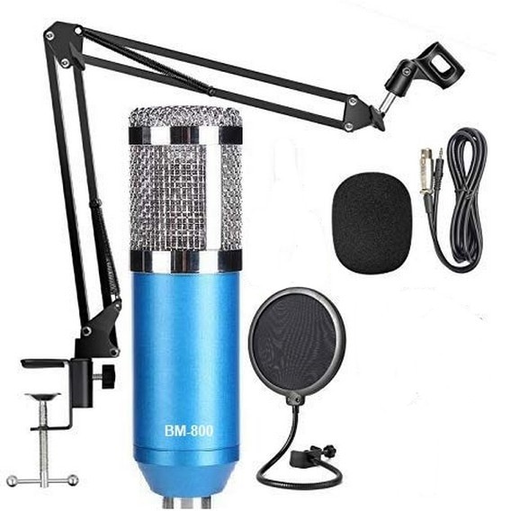 Set Microfon Condenser Si Suport Metalic Silver Stand Placa De Sunet ...