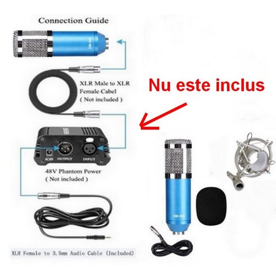 Set Microfon Condenser Si Suport Metalic Silver Stand Placa De Sunet ...