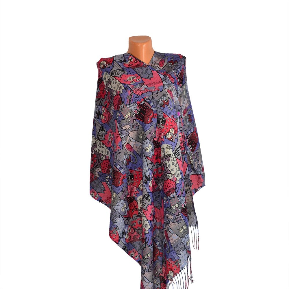 Esarfa casmir tip sal, 180x70 cm, pisicute, multicolor as80 - eMAG.ro