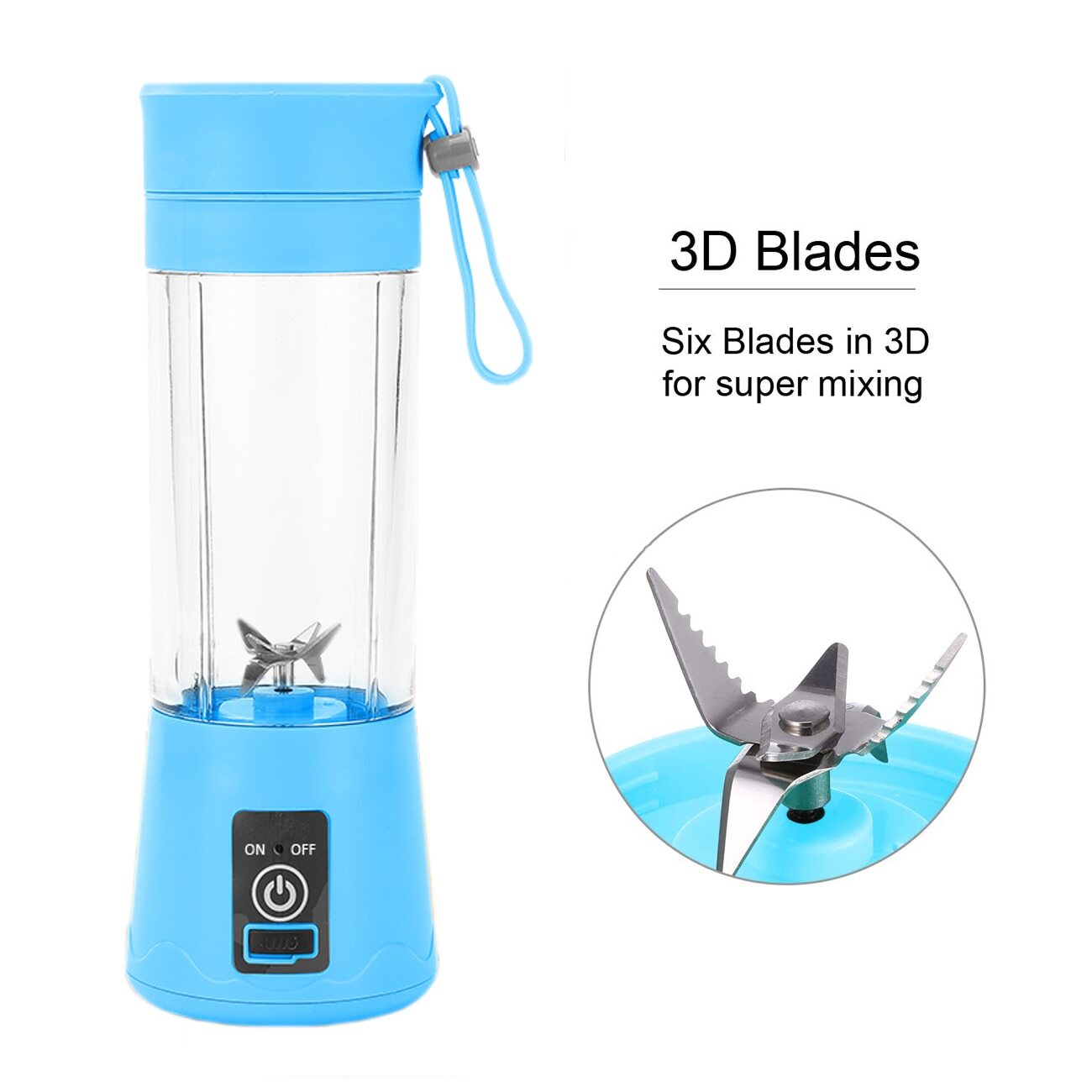 Mini blender portabil Deliny®, Multifunctional, Incarcare USB, 6 lame, 380 ml, Albastru - eMAG.ro