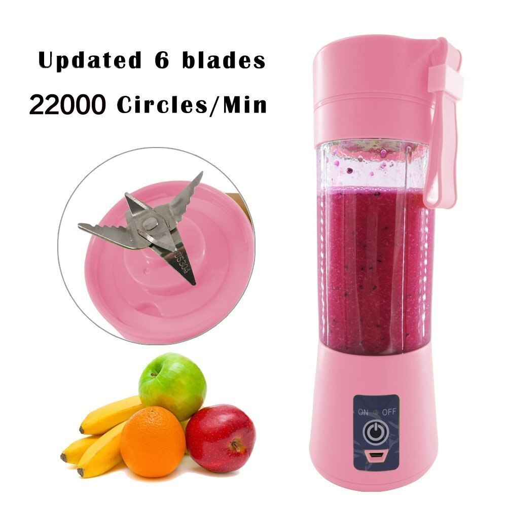 Mini blender portabil Deliny®, Multifunctional, Incarcare USB, 6 lame, 380 ml, Roz - eMAG.ro