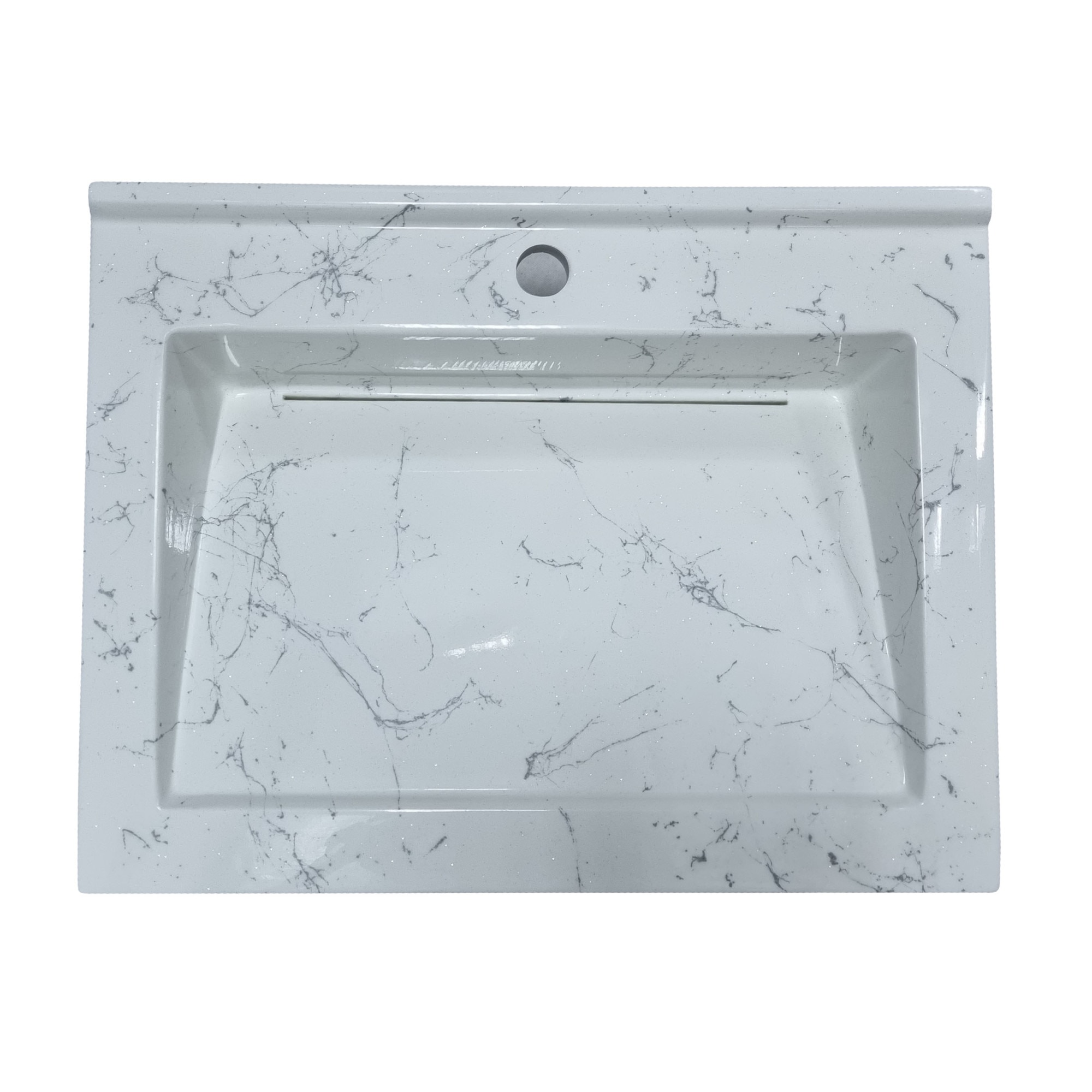 Lavoar din compozit cu sifon ascuns 60 cm ALB cu insertie de marmura si ...