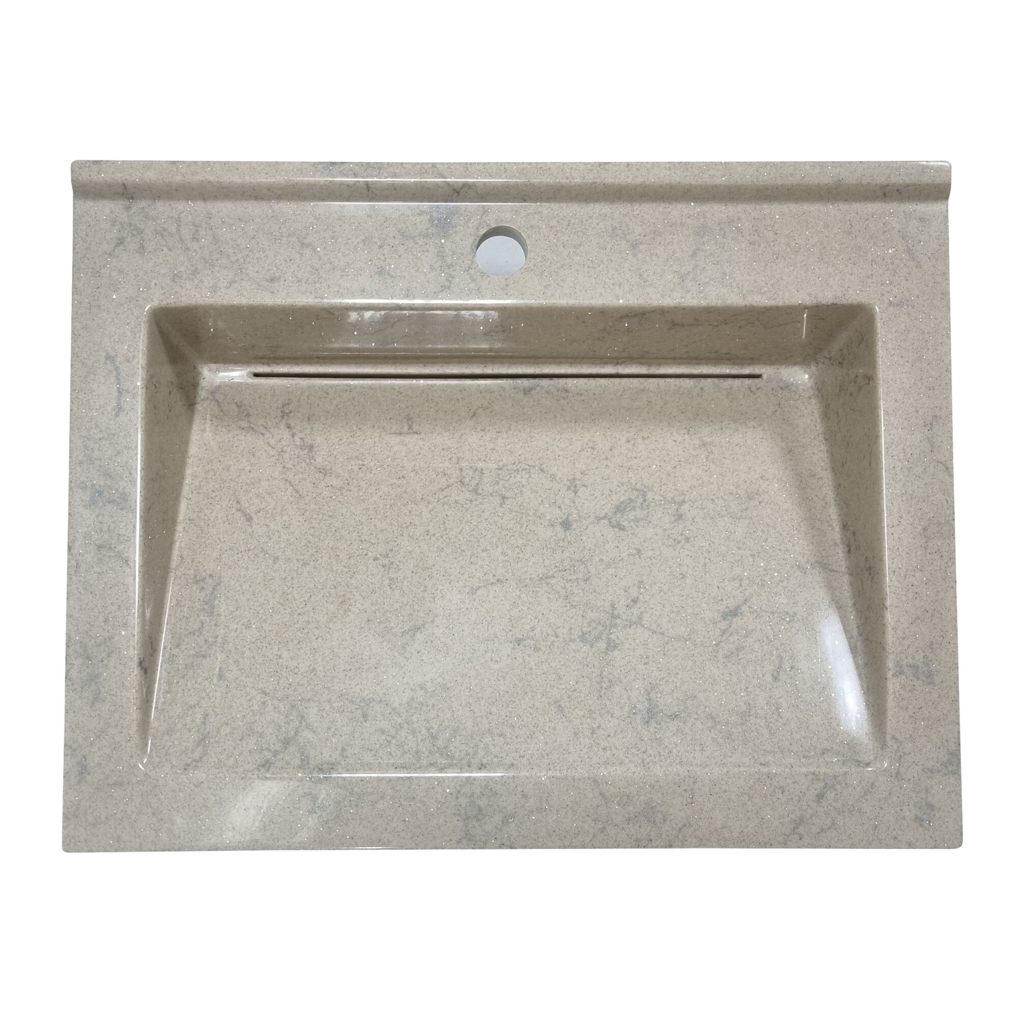 Lavoar din compozit cu sifon ascuns 60 cm BEJ cu insertie de marmura ...