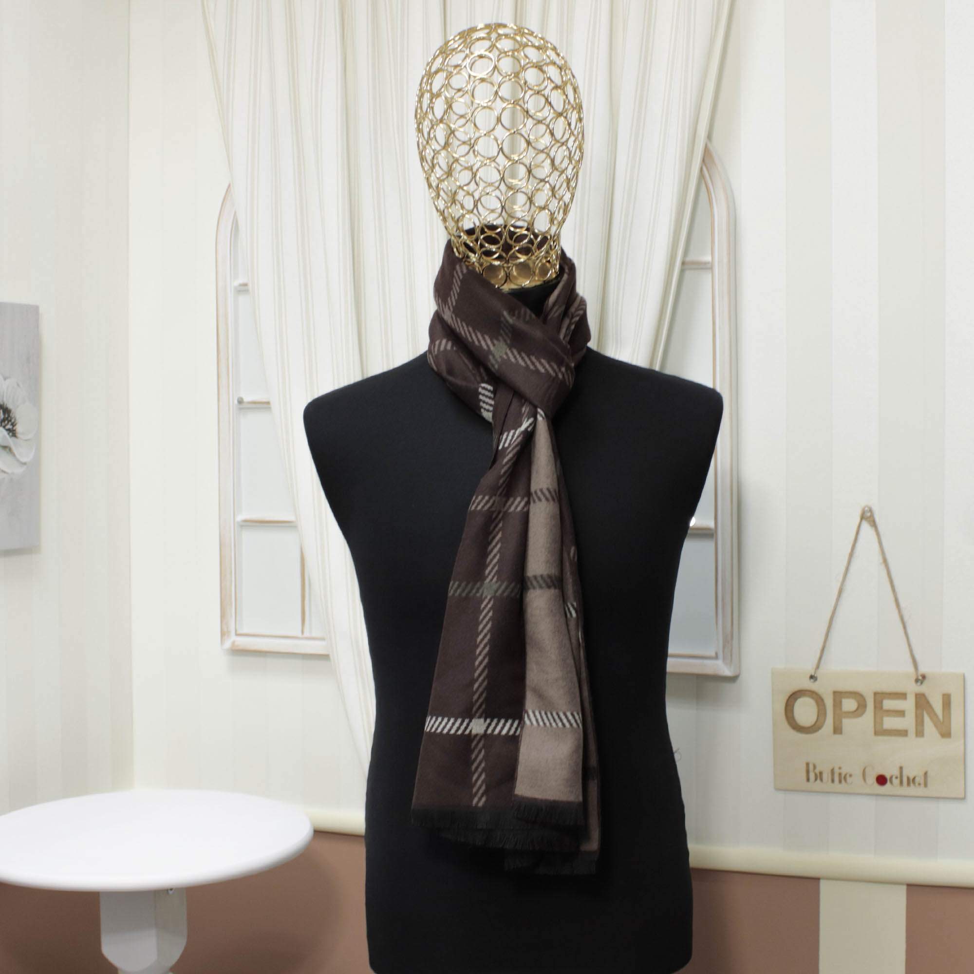 Esarfa barbati, din 100% casmir / pashmina, Maro cu dungi, 30 x 188 cm ...