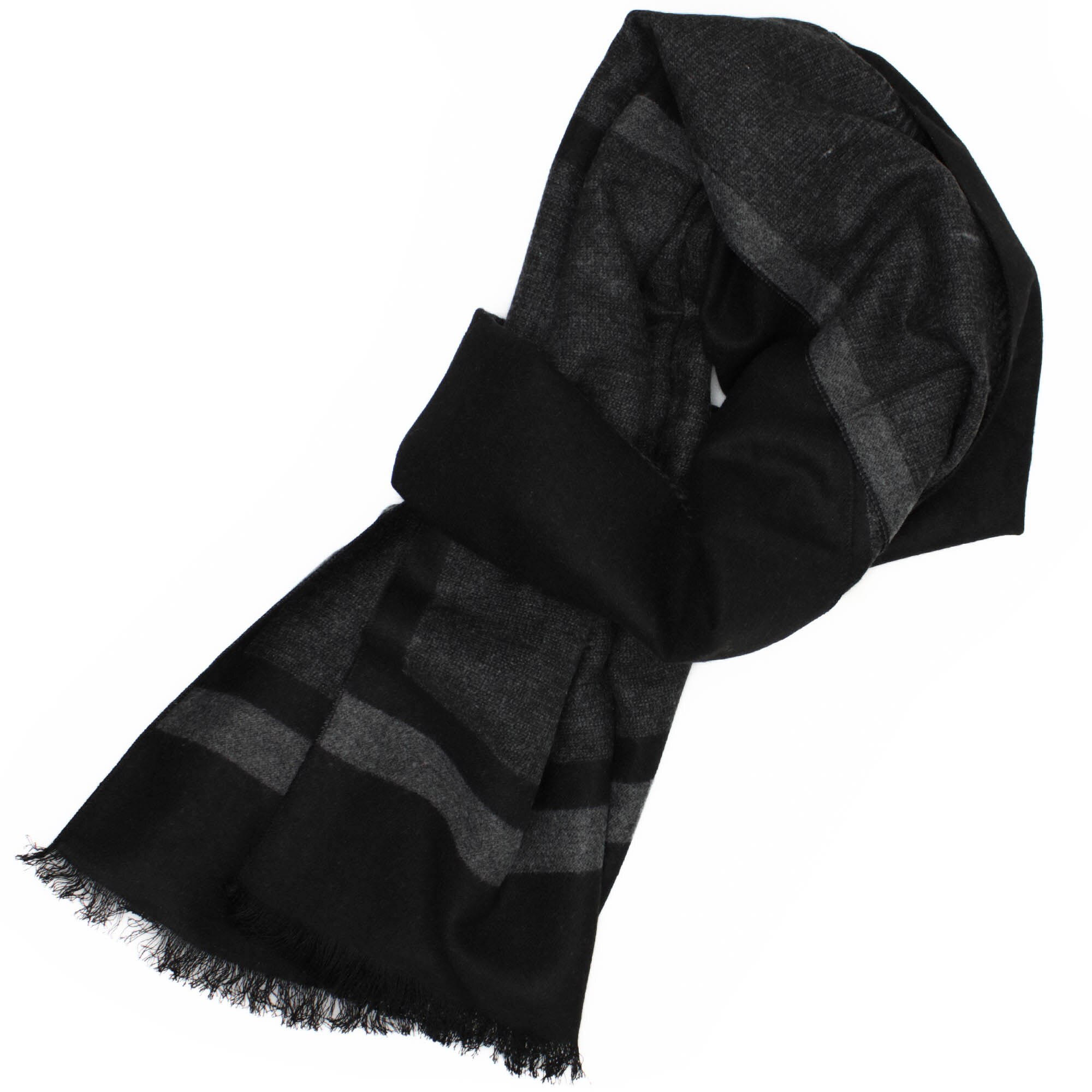 Esarfa barbati, din 100% casmir / pashmina, Negru cu gri, 30 x 188 cm ...