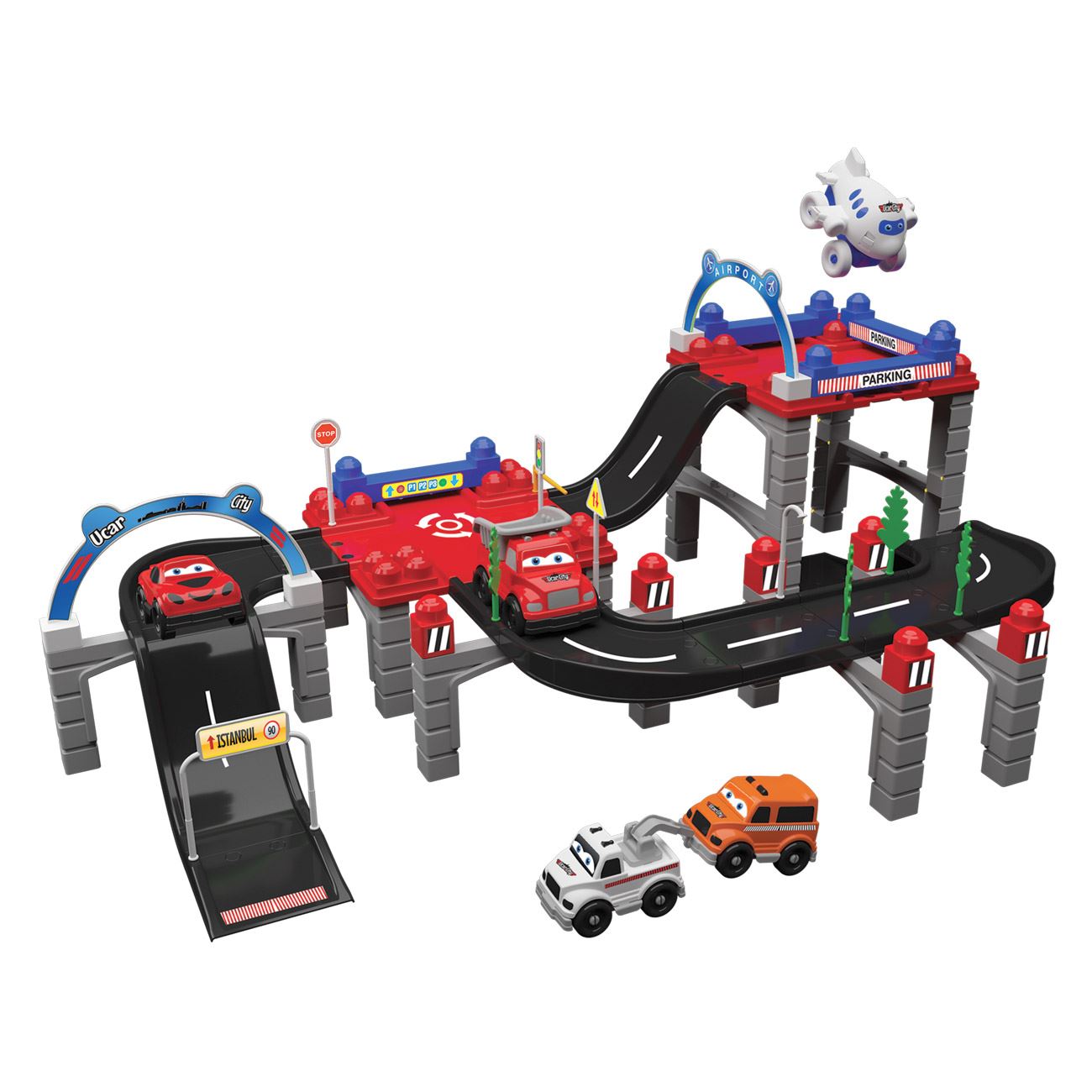 Set de cuburi 3 in 1 si 5 vehicule, 80 piese, 49x7x63 cm - eMAG.ro