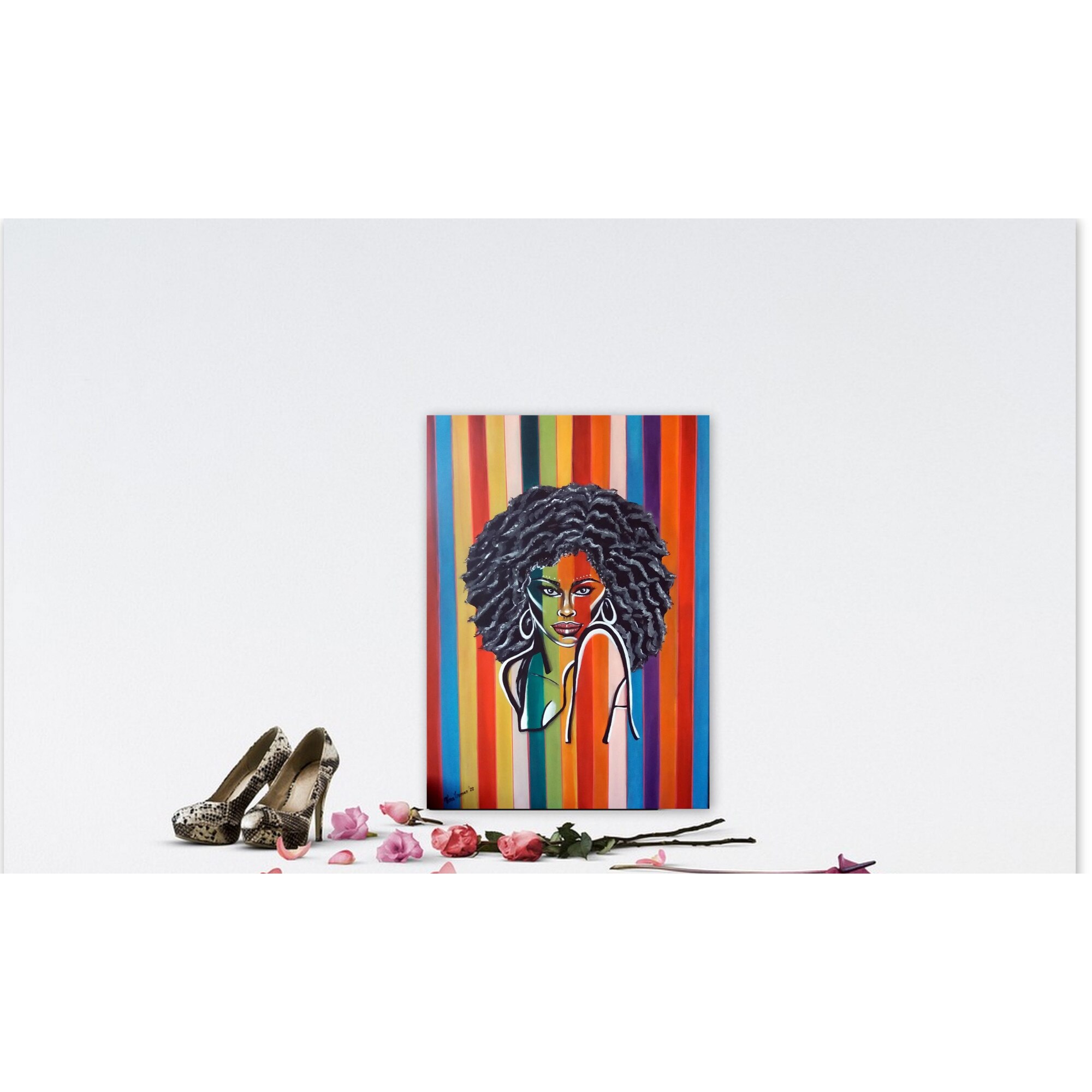 Tablou "African Girl", pictat manual cu vopsele acrilice, M24, modern ...