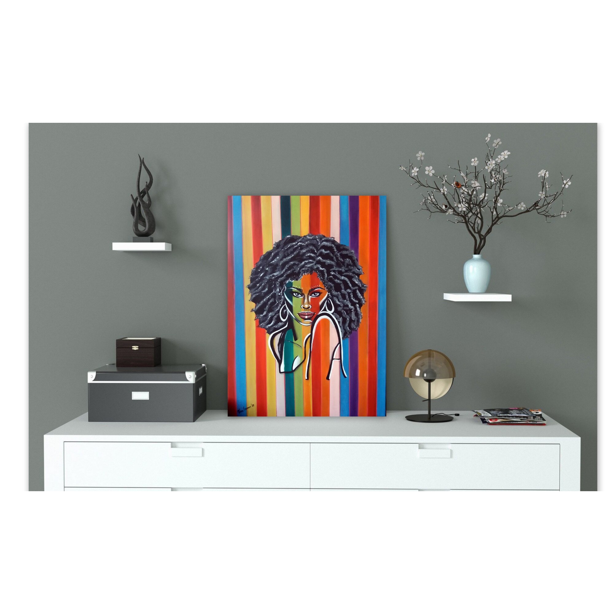 Tablou "African Girl", pictat manual cu vopsele acrilice, M24, modern ...