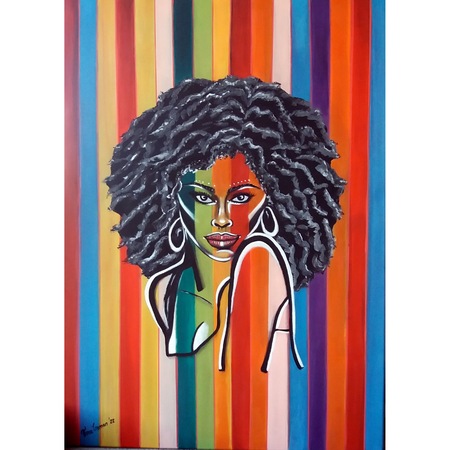 Tablou "African Girl", pictat manual cu vopsele acrilice, M24, modern ...