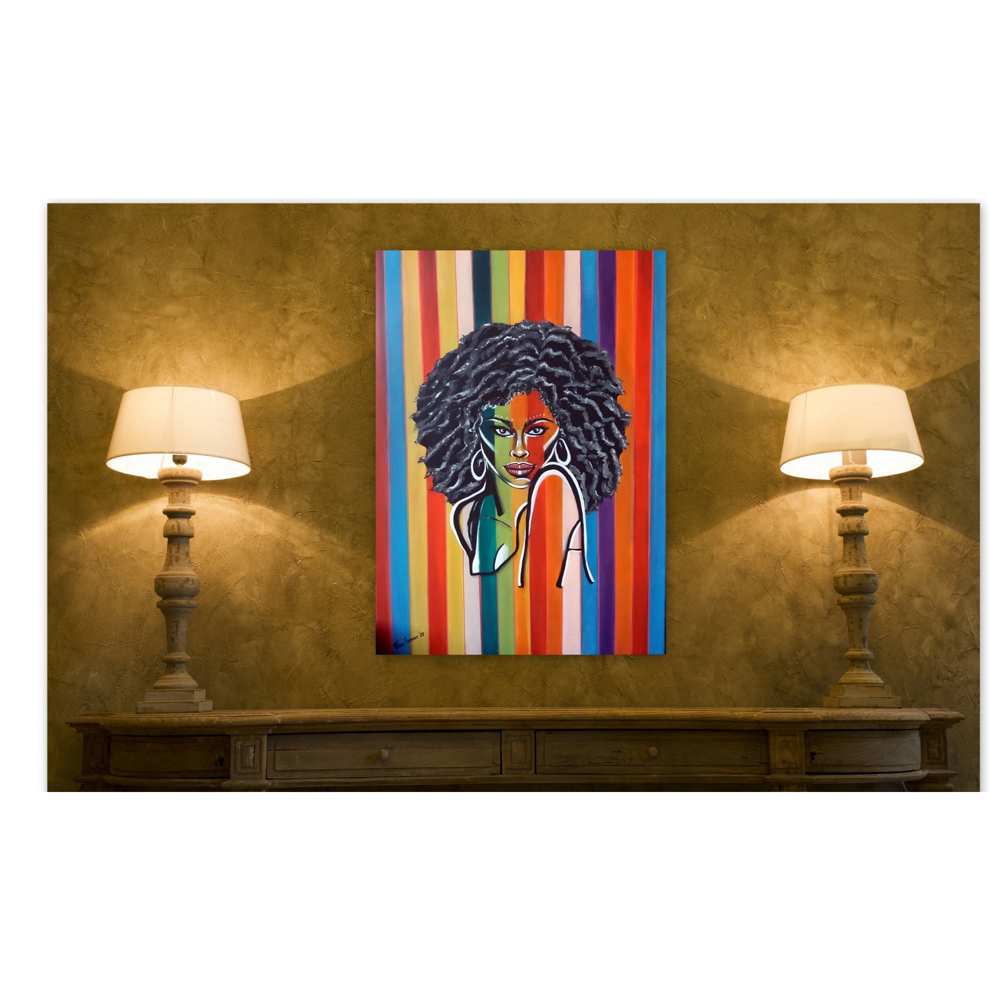Tablou "African Girl", pictat manual cu vopsele acrilice, M24, modern ...