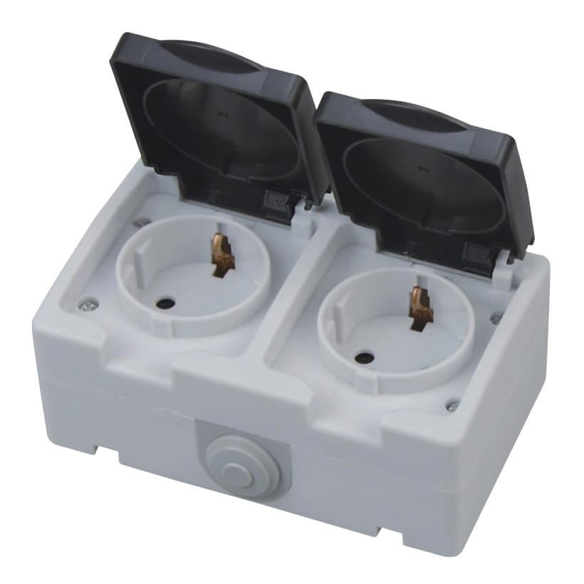 Priza dubla de exterior Horoz Atom Double, 16A/250V, IP54 - eMAG.ro