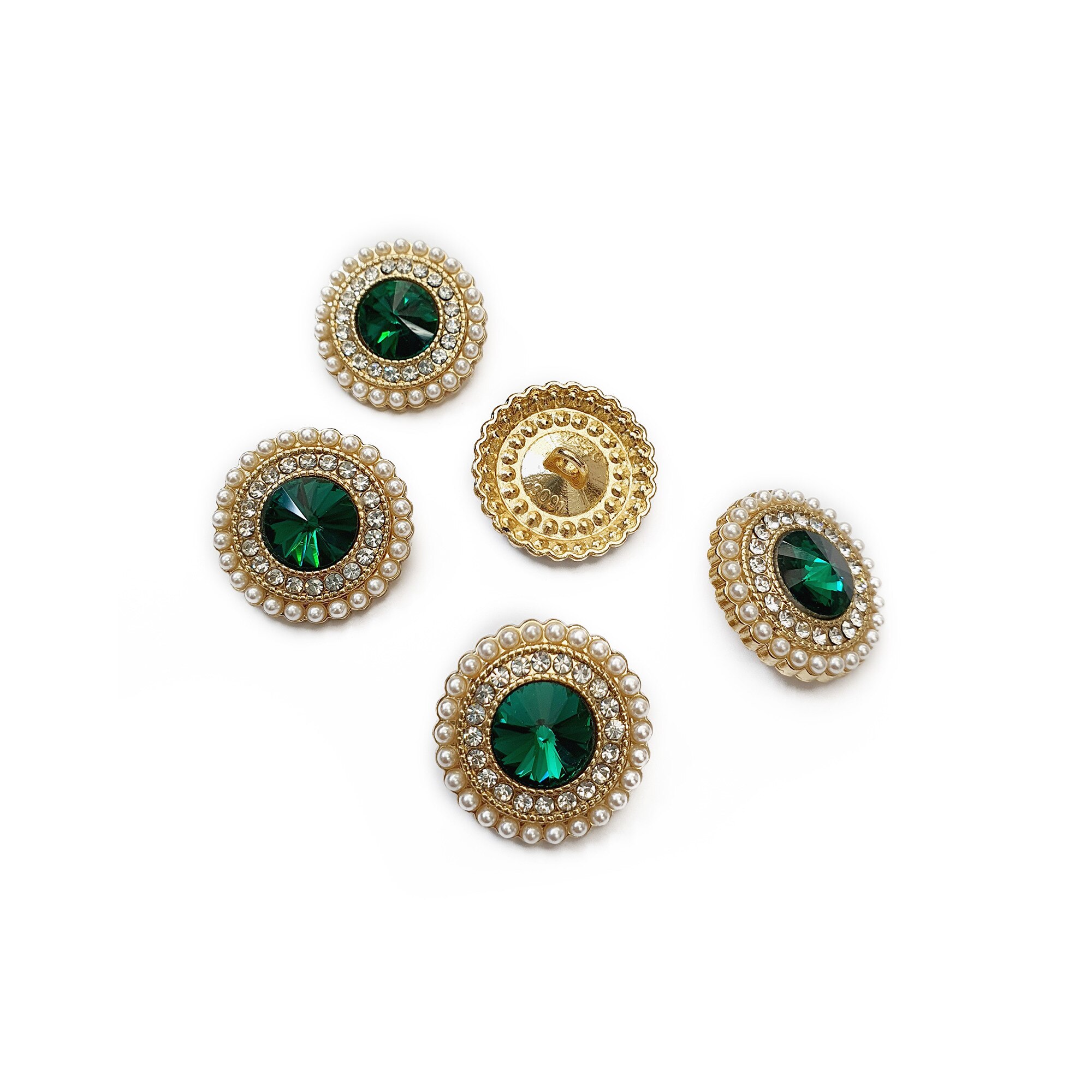 Set 5 nasturi metalici aurii tip bijuterie cu perle si cristal 22 mm ...