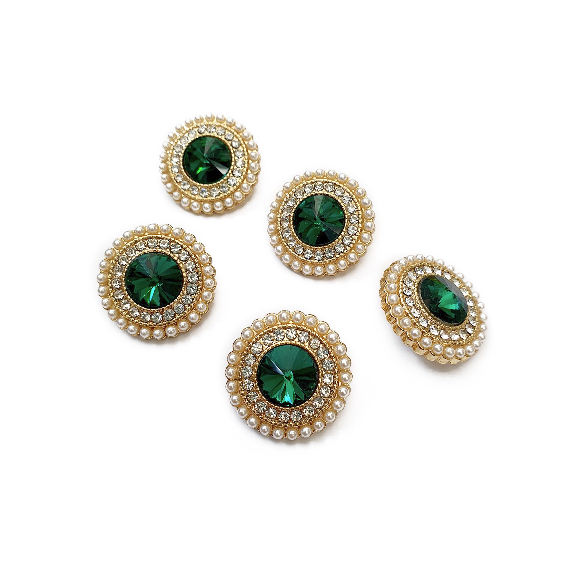 Set 5 nasturi metalici aurii tip bijuterie cu perle si cristal 22 mm ...