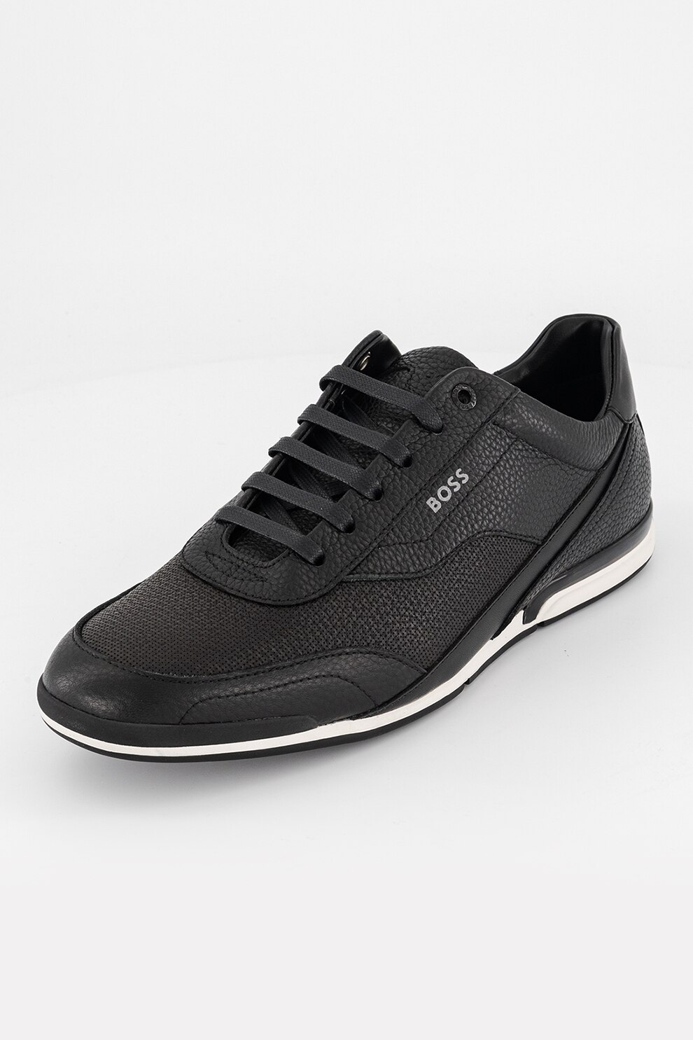 BOSS, Pantofi sport de piele ecologica cu aspect texturat, Negru, 43 ...