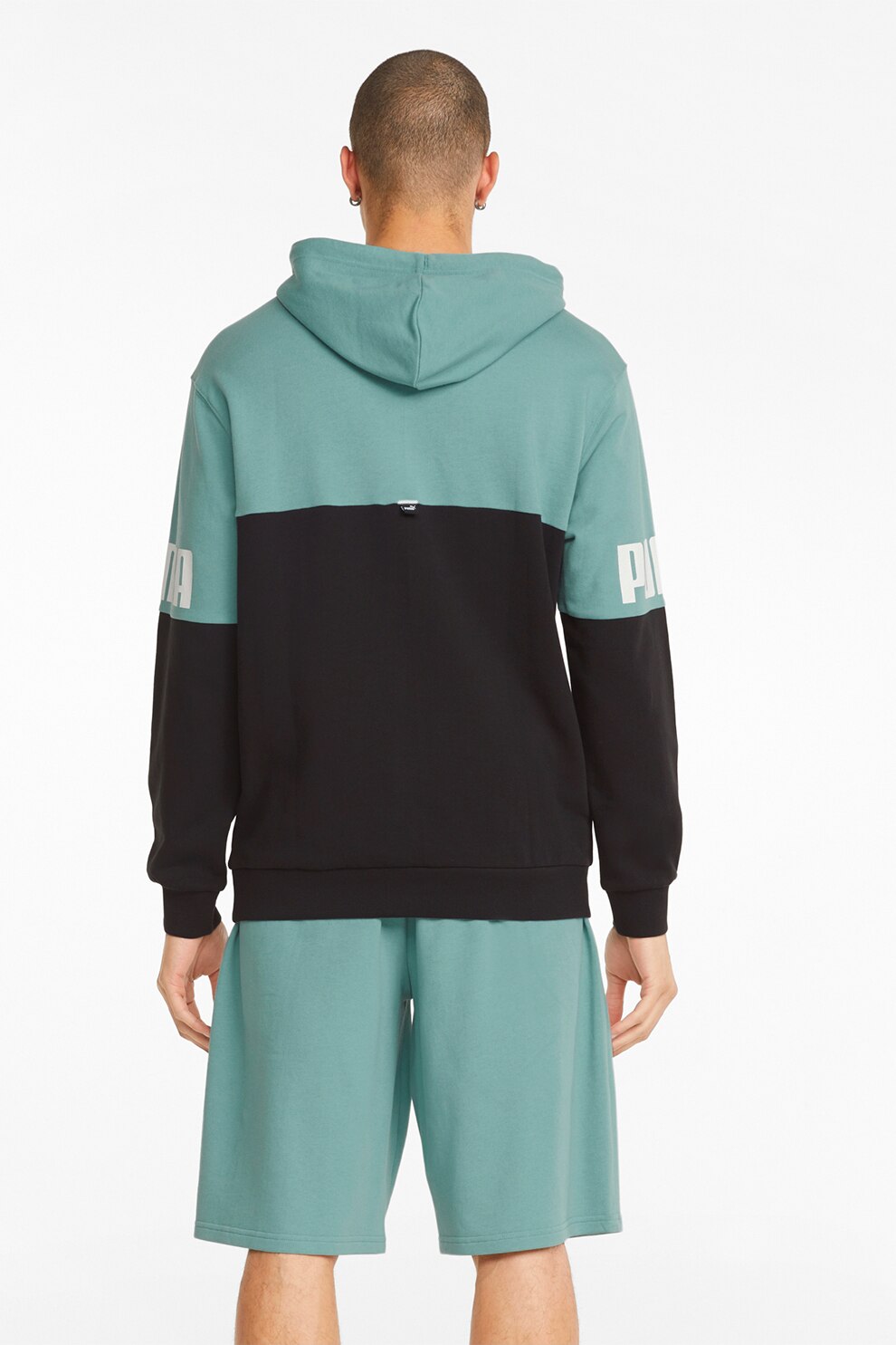 Puma, Hanorac regular fit cu model colorblock Power, Alb, Turcoaz ...