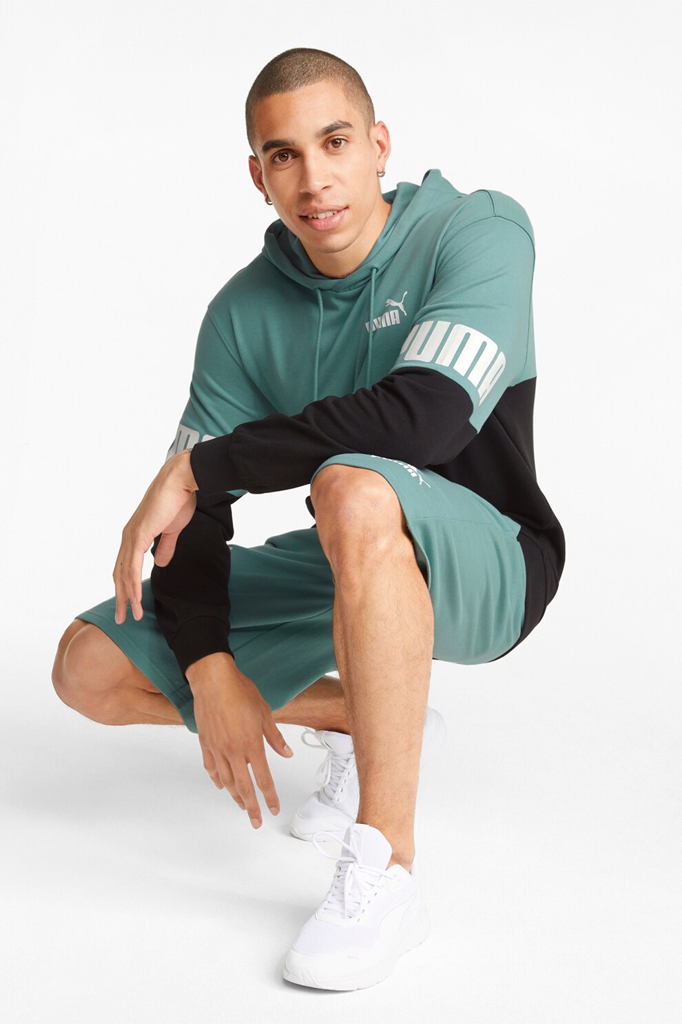 Puma, Hanorac regular fit cu model colorblock Power, Alb, Turcoaz ...